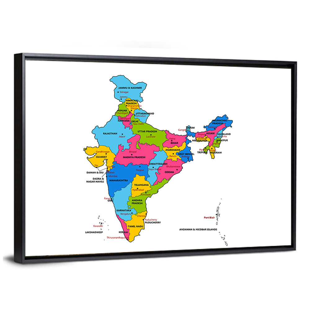 Detailed Map Of India Wall Art - CanvasPiece